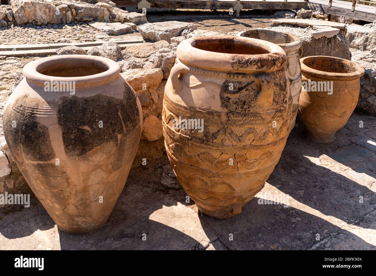 Knossos, Crete, Greece - June 25, 2025: Terra cotta pots display unique ...