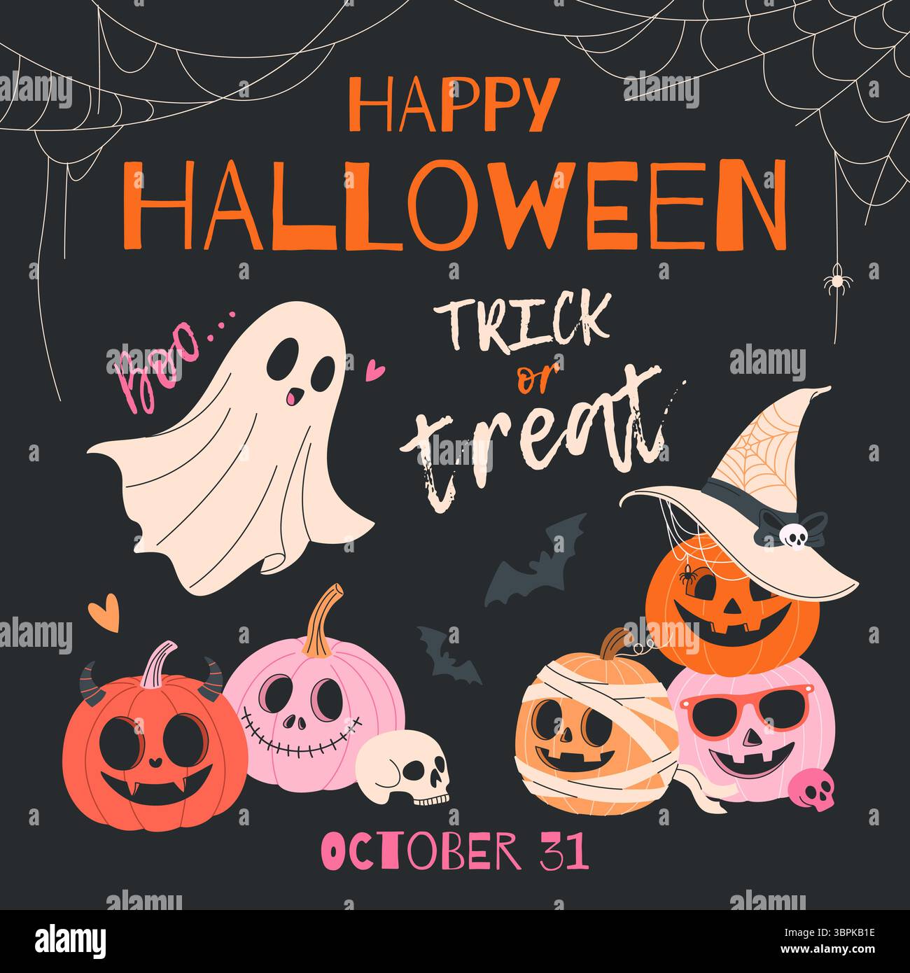 Trick or treat cute ghost banner Stock Vector Images - Alamy