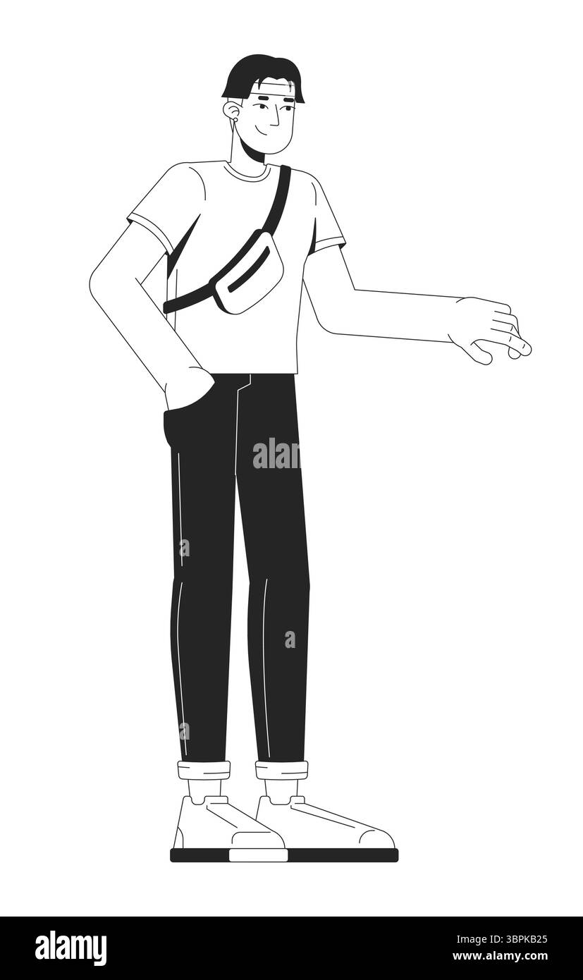 Casual young asian man with crossbody sling bag 2D line character Stock ...