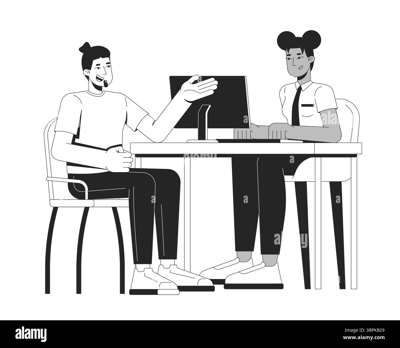 Customer service interaction at bank desk 2D line characters Stock ...