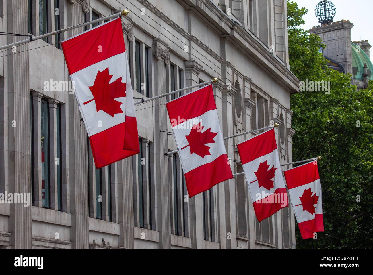 London, UK - June 2nd 2025: Canadian flags on the exterior of Canada ...