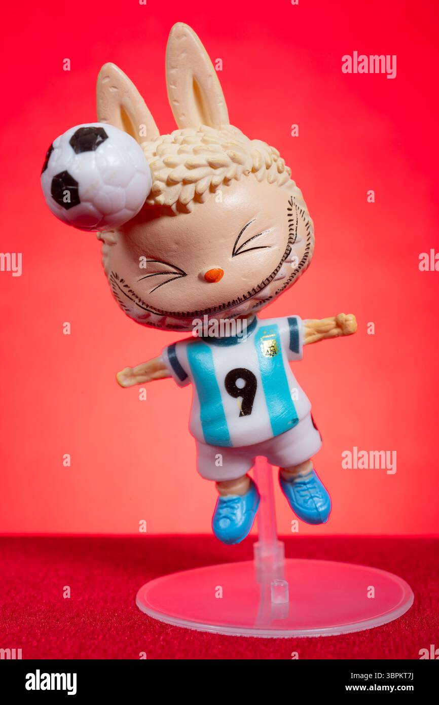 Zhongshan China-June 30 2025: Messi in LABUBU style on a red background ...