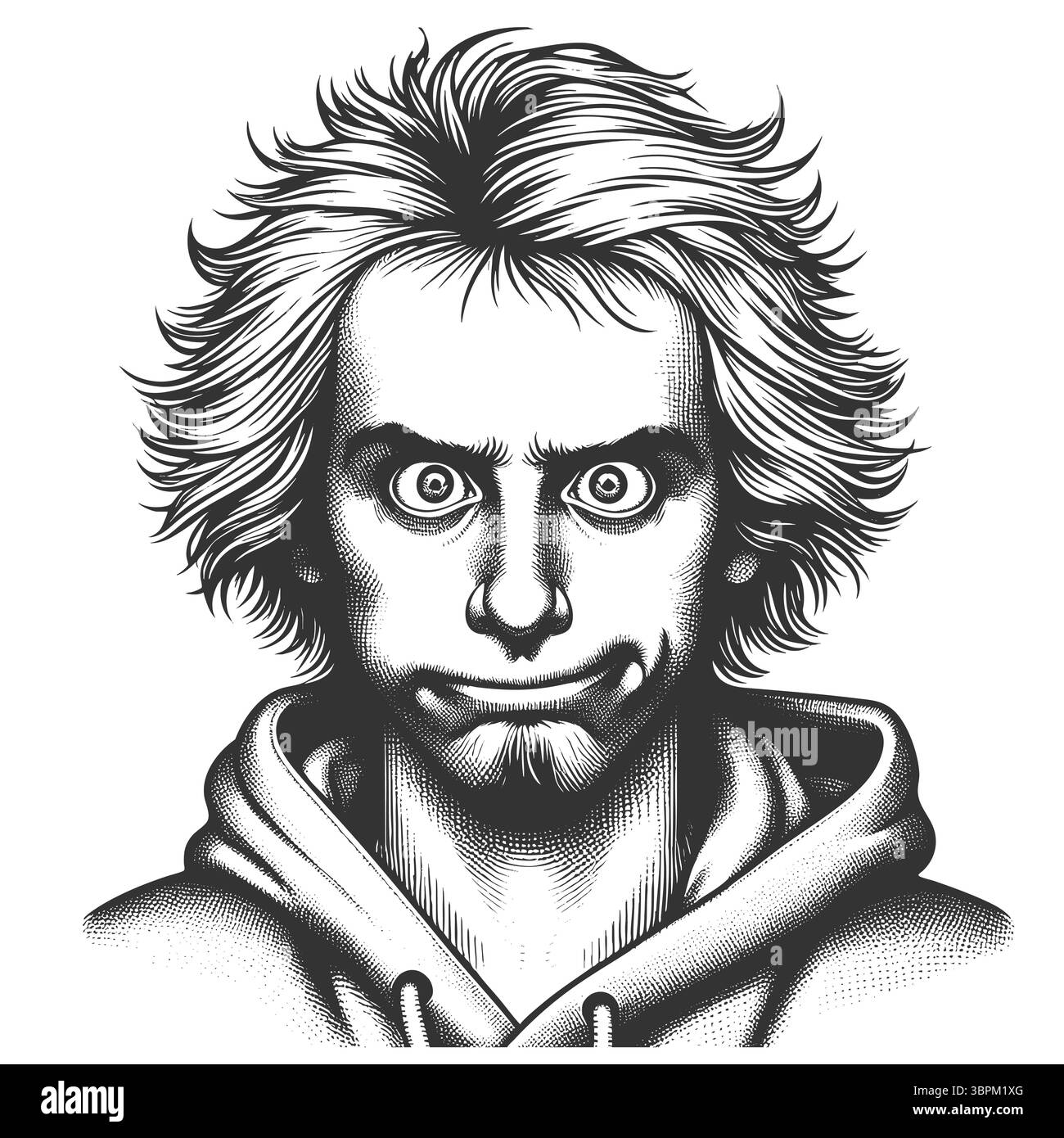 Wild Haired Man Making Goofy Face engraving vector Stock Vector Image ...