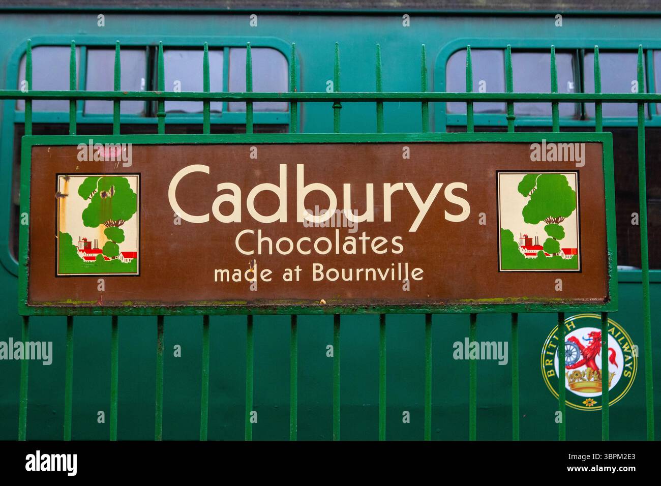 Hampshire, UK - February 23rd 2025: Close-up of a vintage Cadburys sign at Alresford Railway ...