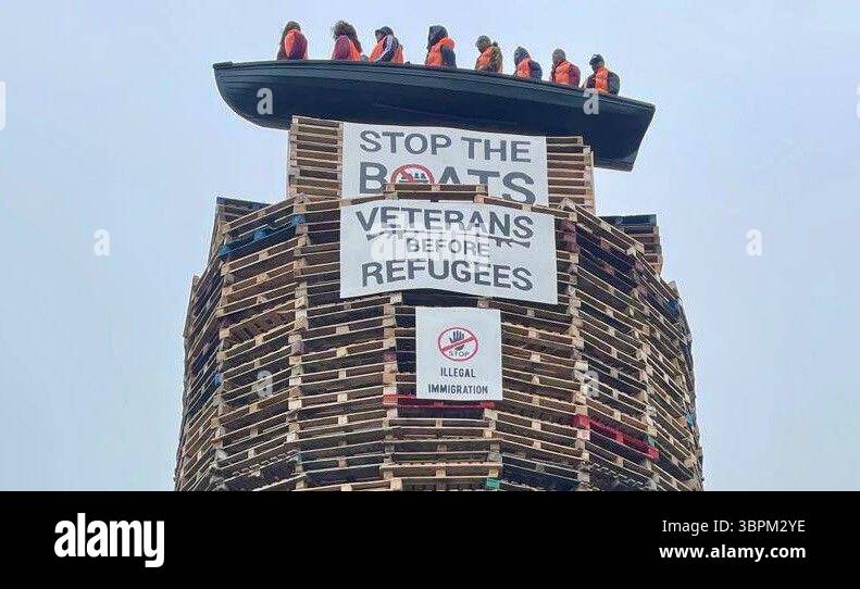 A display on a bonfire in Moygashel, Co Tyrone. The burning of loyalist ...