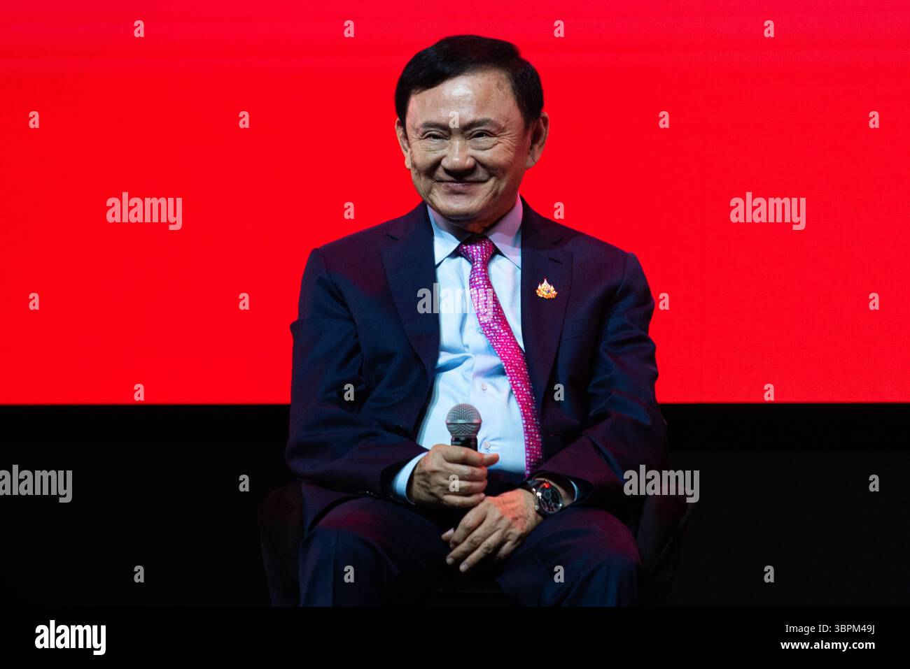 Thaksin Shinawatra, A Former Thailand's Prime Minister, seen speaks on the stage during the ...