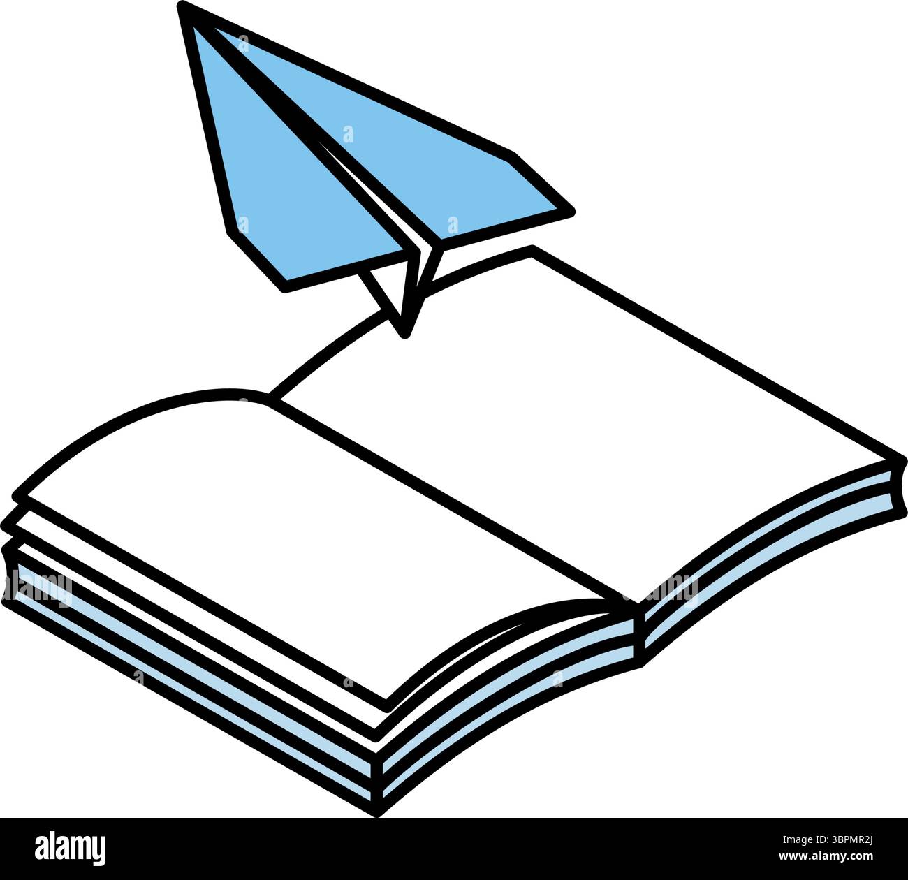 Simple line drawing icon of open notebook and paper airplane, isometric ...