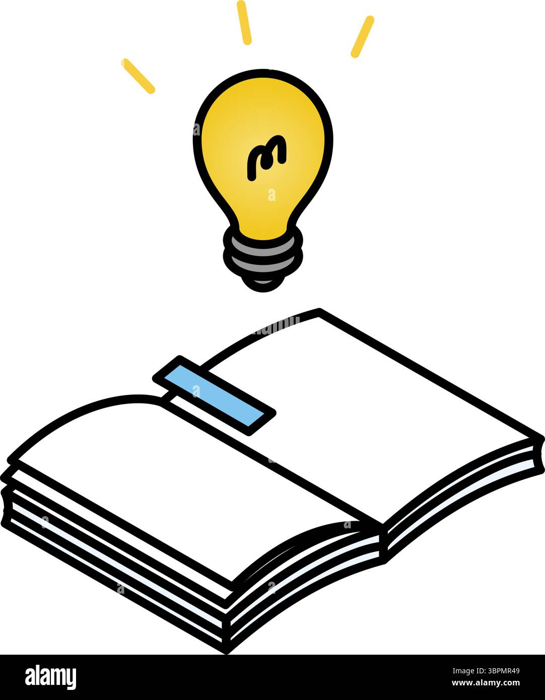 Inspirational image of open book and glowing light bulb, Simple line ...