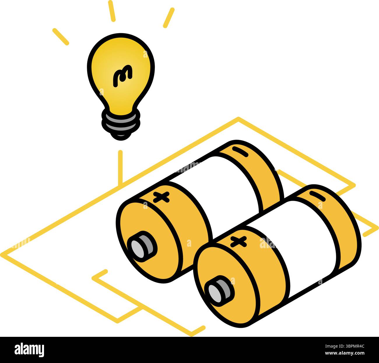 Simple line drawing icon of a dry cell battery with parallel ...