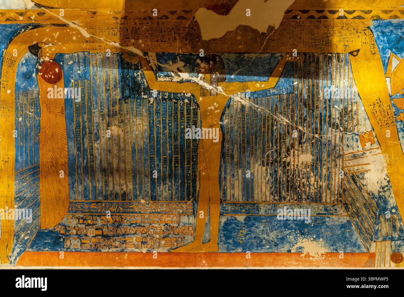 Shu, the god of air, holds up the goddess Nut, who symbolizes the sky ...