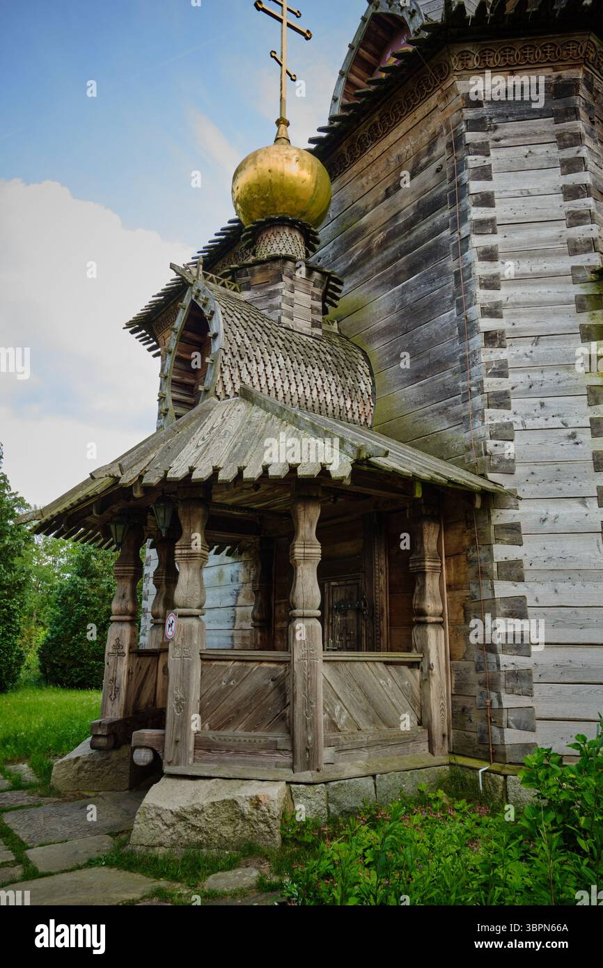 Replica of a historic Russian stave church dedicated to St. Nicholas ...