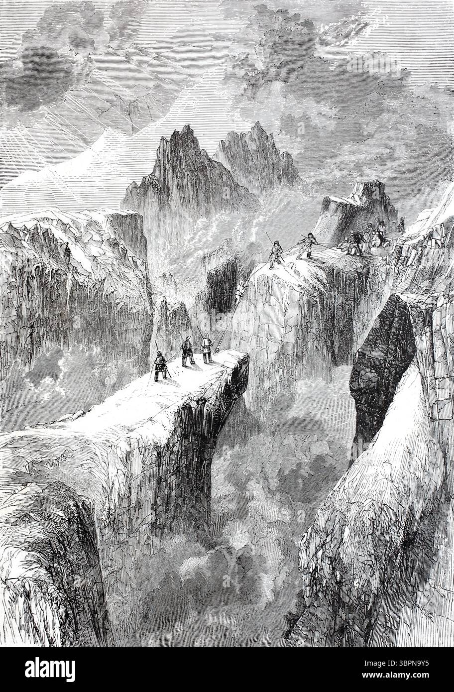 Mountaineers on Mont Blanc, 1880, on the border between France and ...
