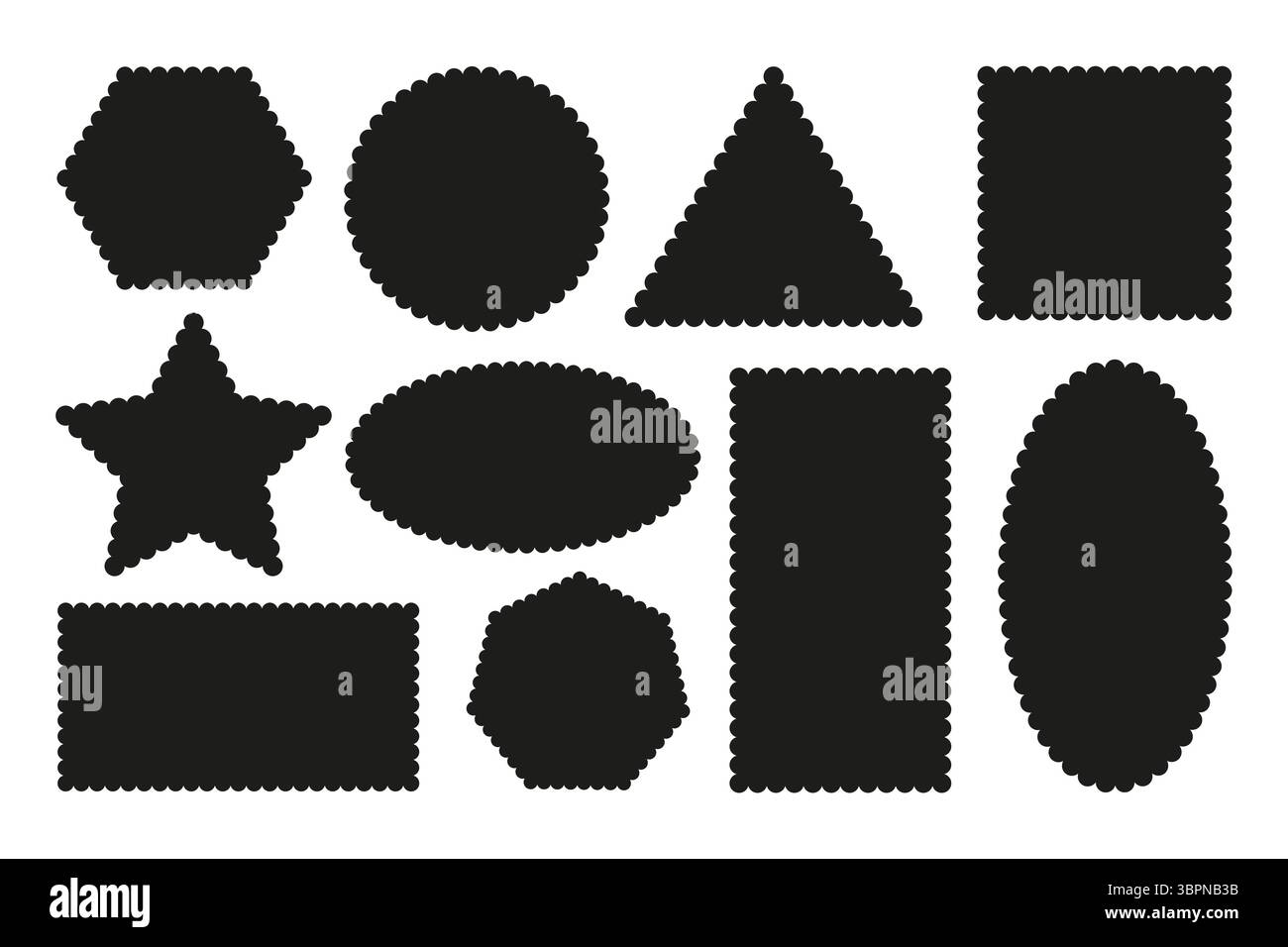 Set of shapes with squiggly borders. Rectangular, polygon, round, star, triangle, oval, square ...