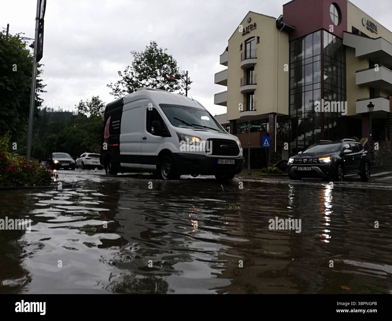 09 july, Sinaia, Romania city blocked due to a severe storm Severe ...