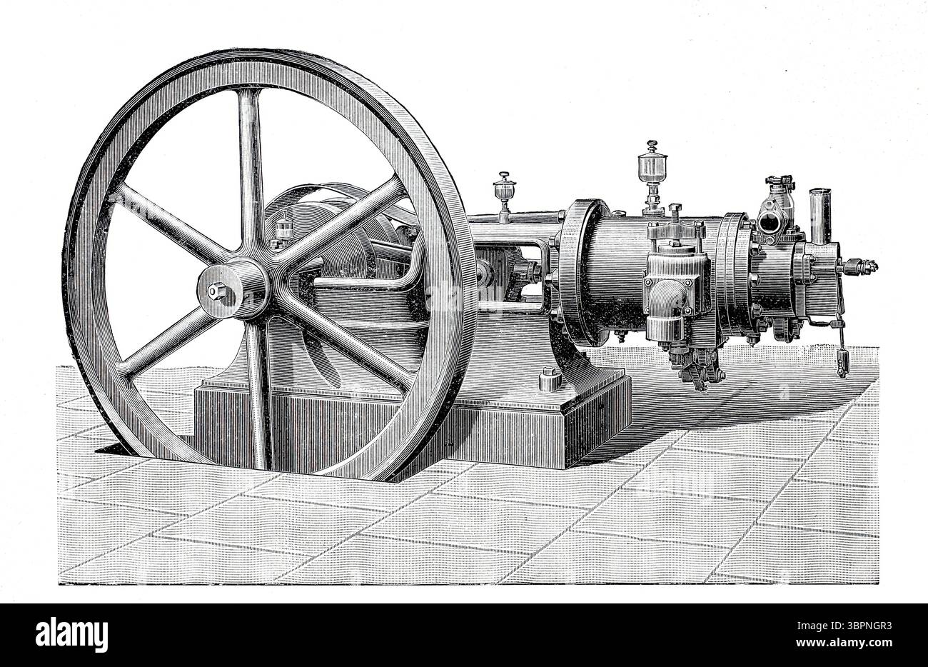 Horizontal petroleum engine, constructed by JM Grob & Co from Leipzig ...