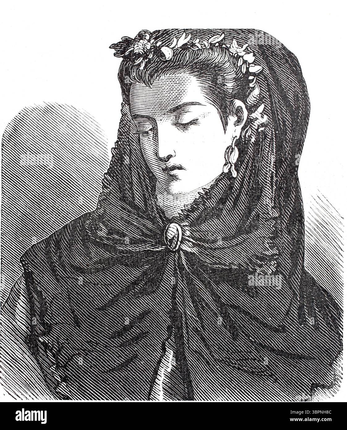 Women's heads, hairstyles and headgear around 1860, hat with Spanish ...