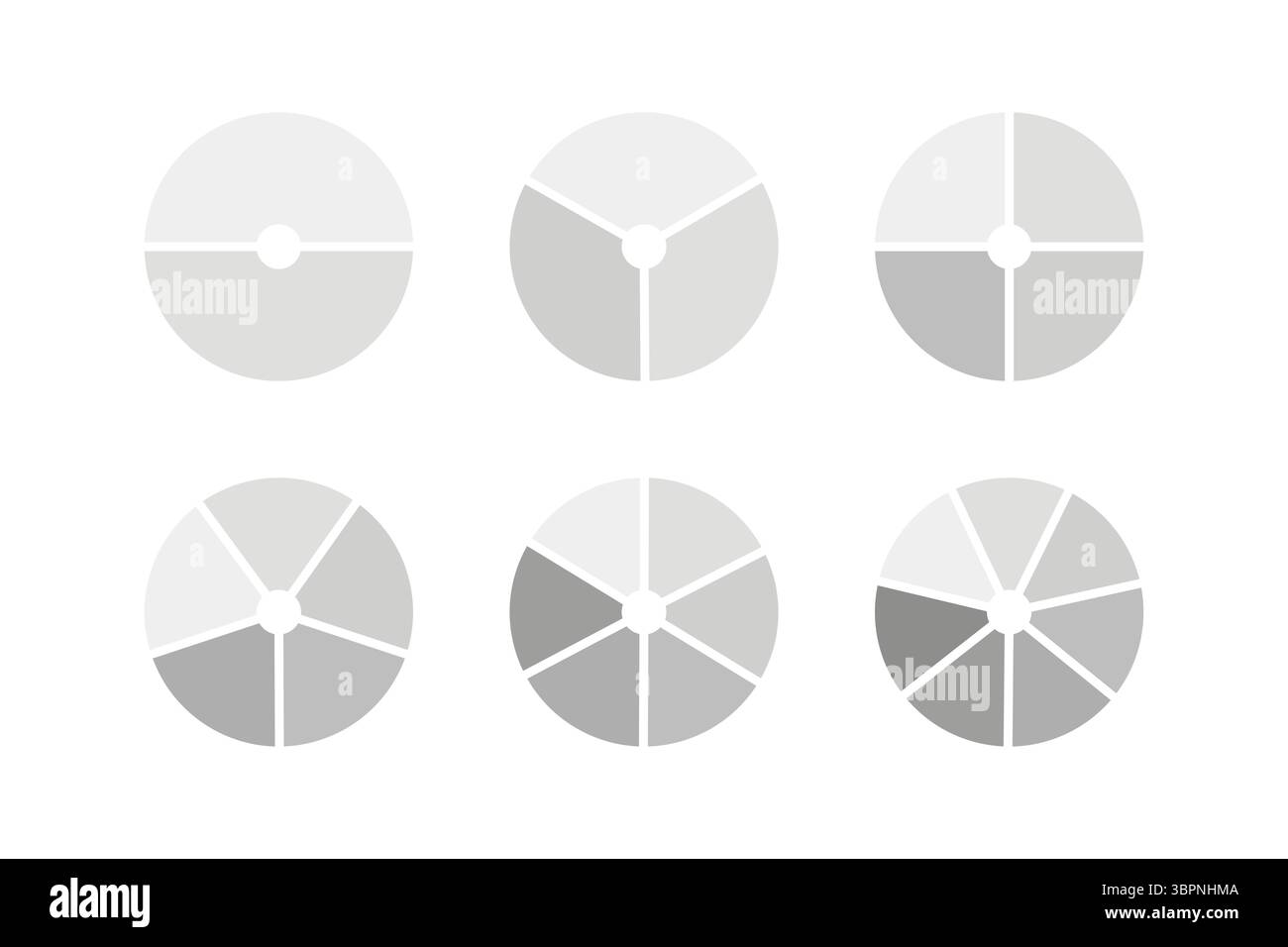 Circle division on 2, 3, 4, 5, 6, 7 equal parts. Round divided diagrams ...