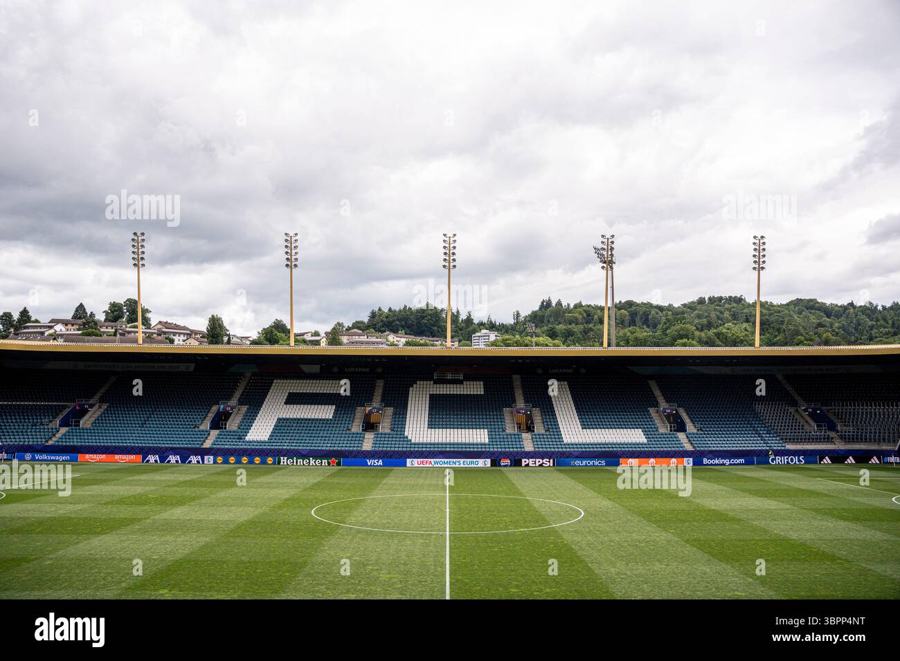 Lucerne, Switzerland, July 8th 2025 Panoramic view of Allmend Stadion ...