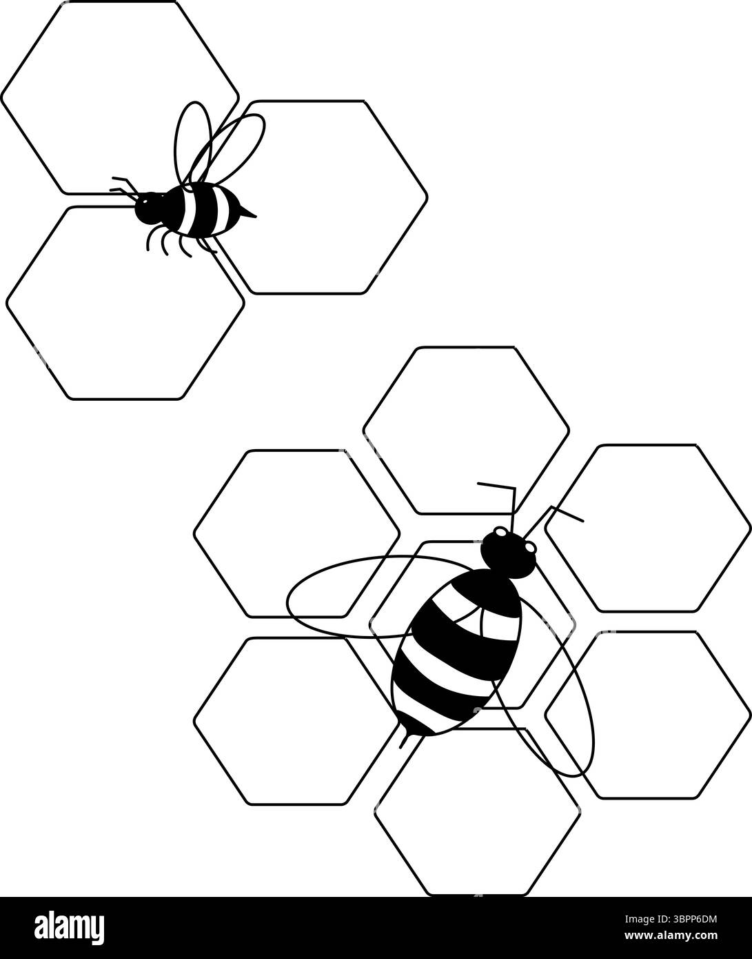 Beehive honeycomb with hexagon grid cells and bee composition. Vector ...