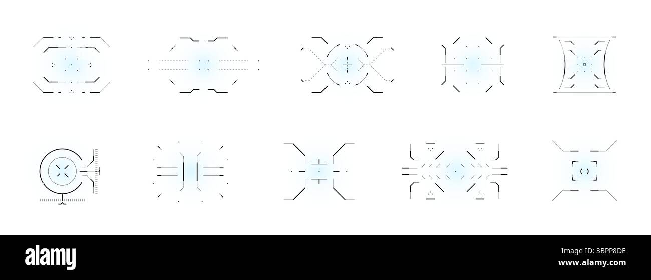 Futuristic target HUD interface for shooting game. Black crosshair ...