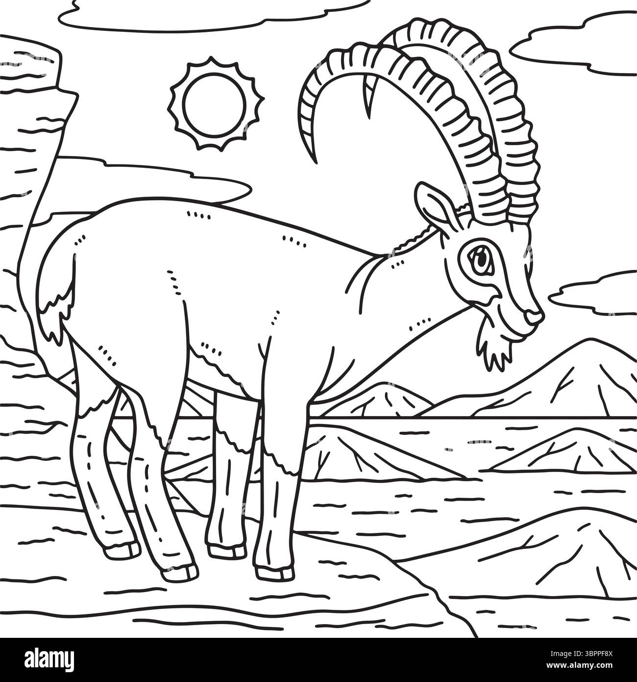 Desert Nubian Ibex Animal Coloring Page for Kids Stock Vector Image ...