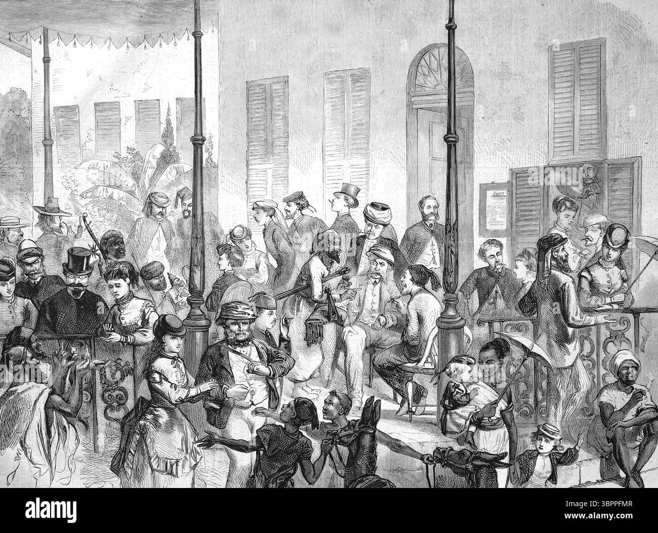 Street scene in front of the Shepherd Hotel in Cairo in 1869, Egypt ...