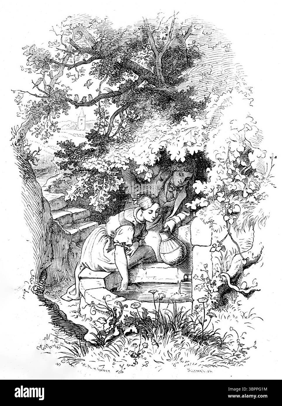 Young couple with a water jug at a watering hole, Hermann and Dorothea ...