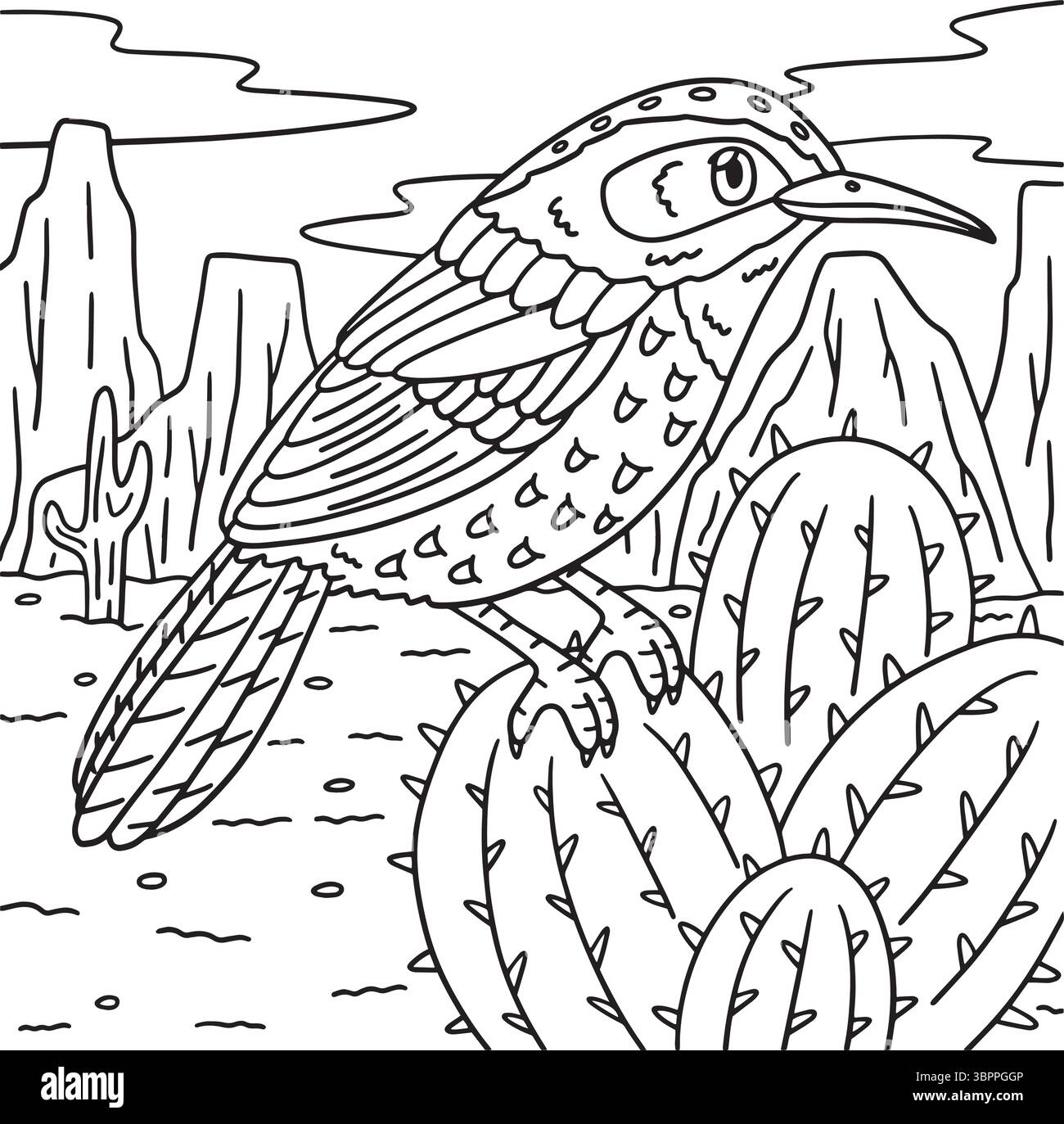 Desert Cactus Wren Animal Coloring Page for Kids Stock Vector Image ...