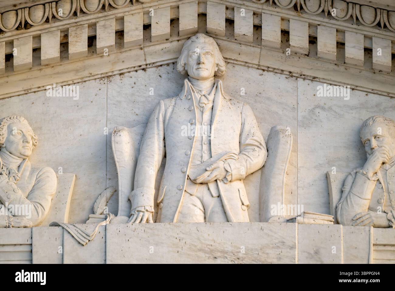 WASHINGTON DC — A detail of the marble pediment sculpture Drafting the ...