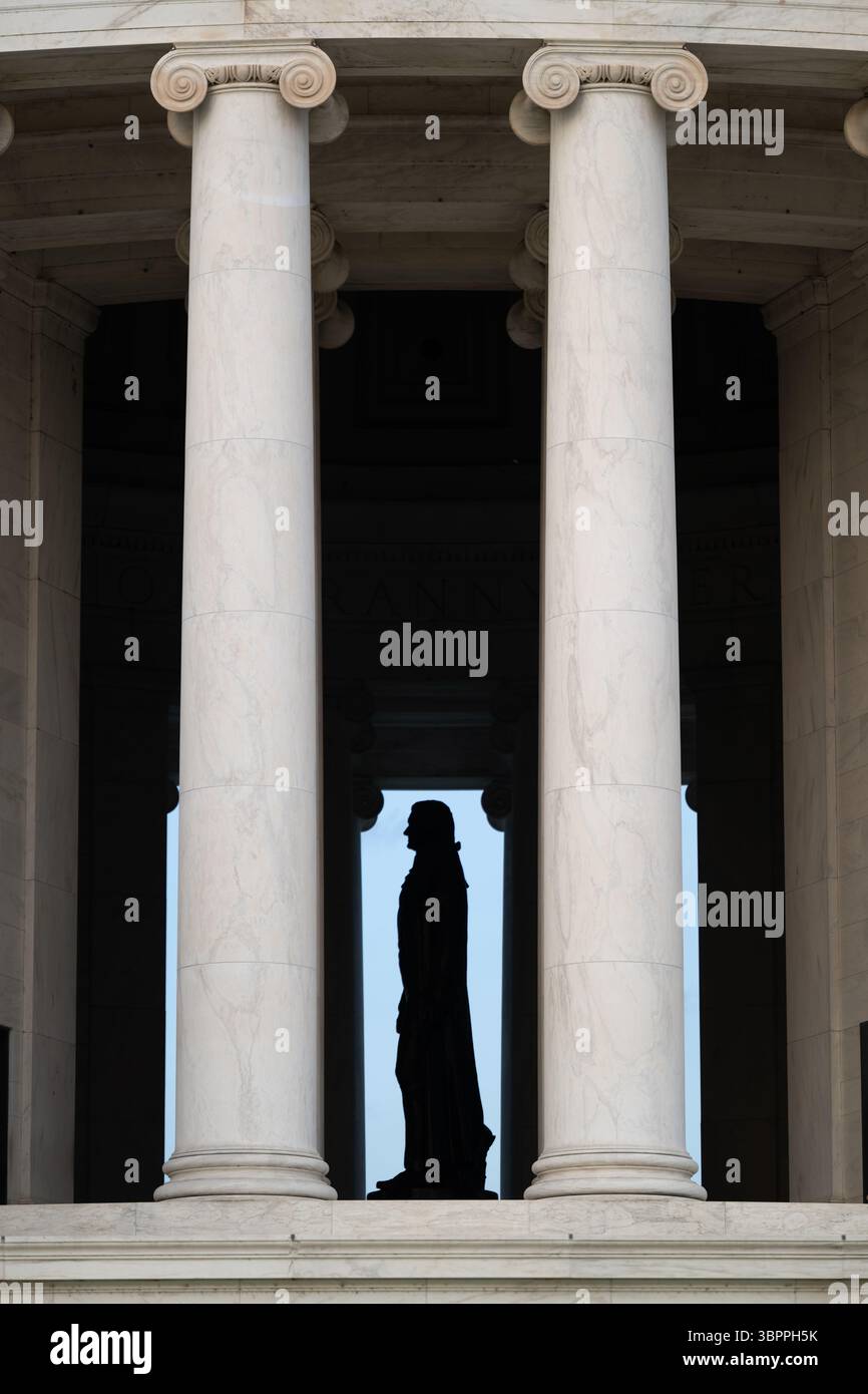 WASHINGTON DC — The bronze statue of Thomas Jefferson stands within the ...