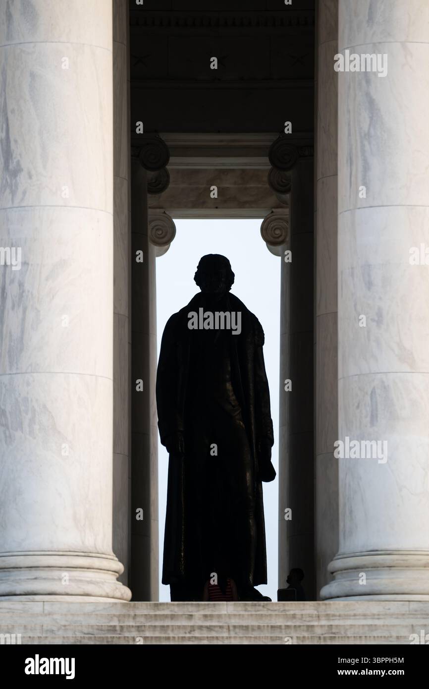 WASHINGTON DC — The bronze statue of Thomas Jefferson stands within the ...