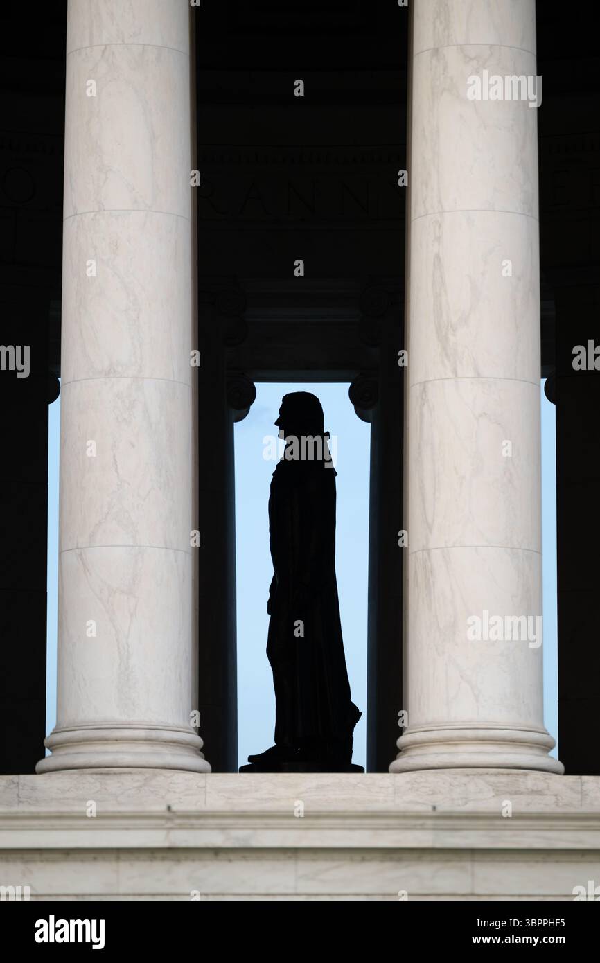 WASHINGTON DC — The bronze statue of Thomas Jefferson stands within the ...