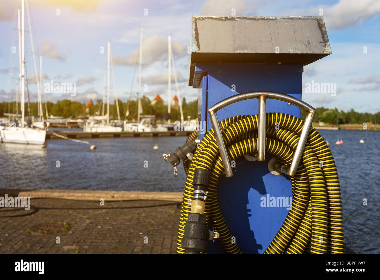 Boat fuel station with gasoline and diesel pumps Stock Photo - Alamy