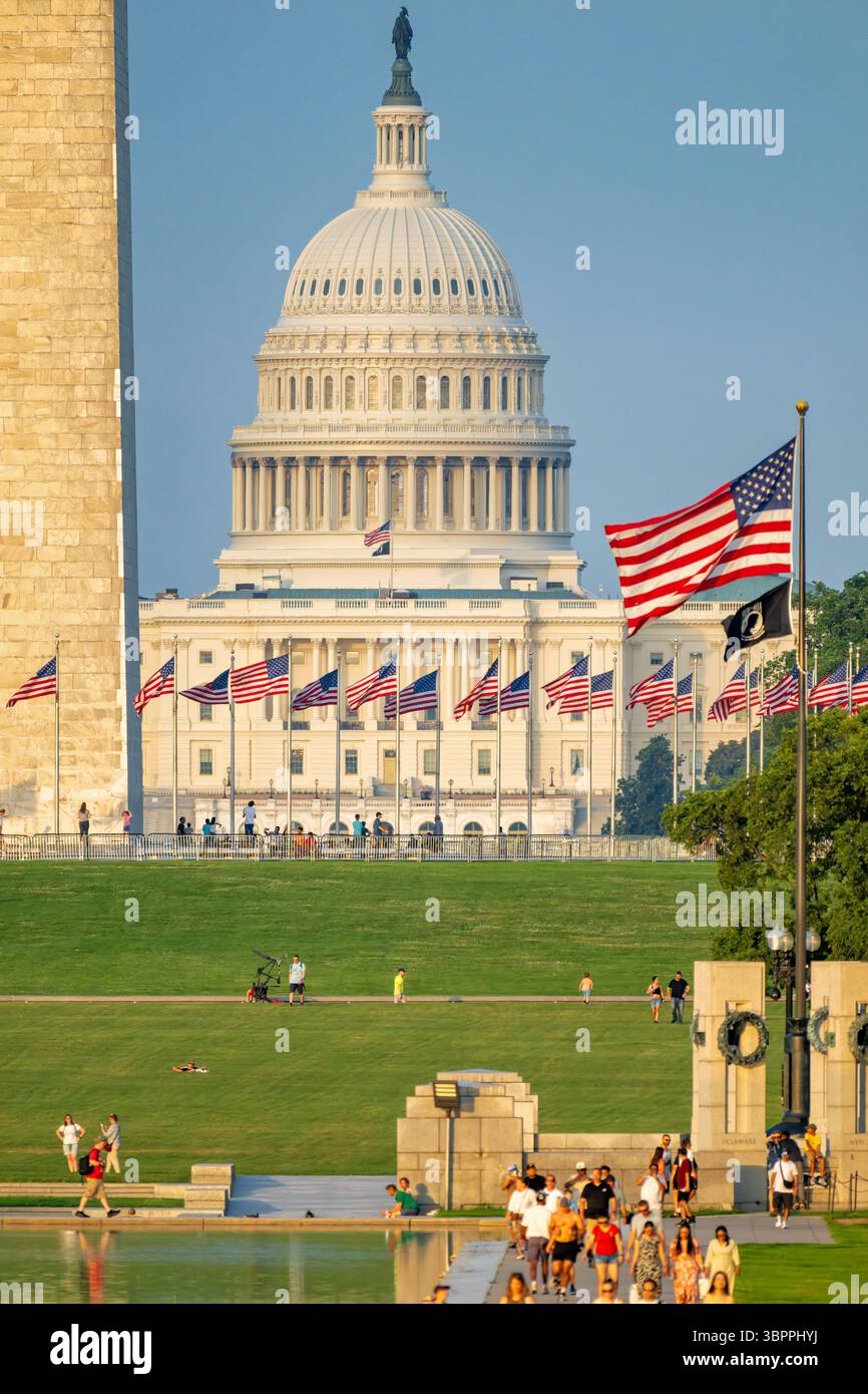WASHINGTON DC — Flags are displayed at the base of the Washington ...