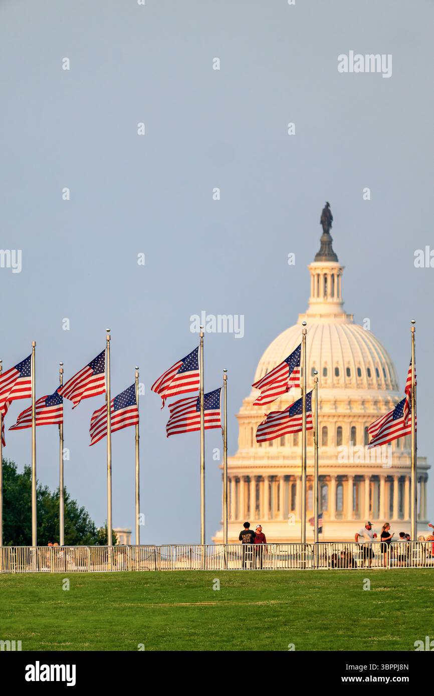 WASHINGTON DC — Flags are displayed at the base of the Washington ...