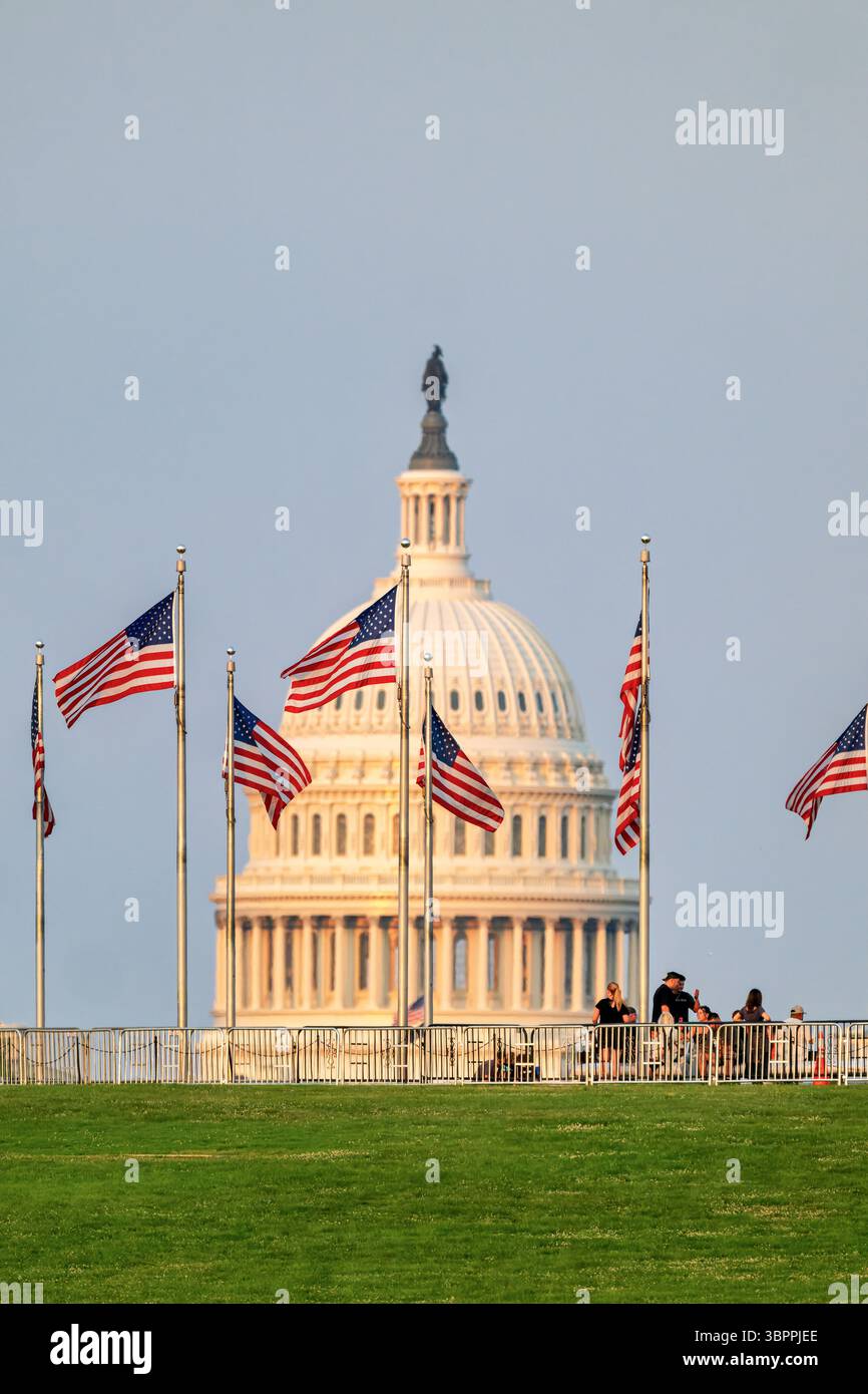 WASHINGTON DC — Flags are displayed at the base of the Washington ...