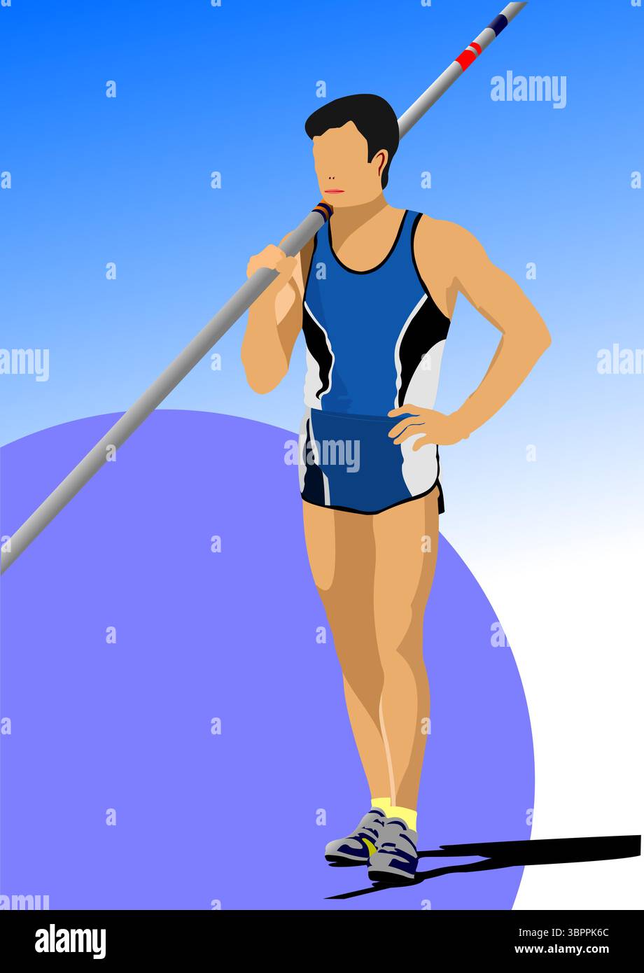 Athlete pole vaulting. Track and field. 3d Vector hand drawn ...
