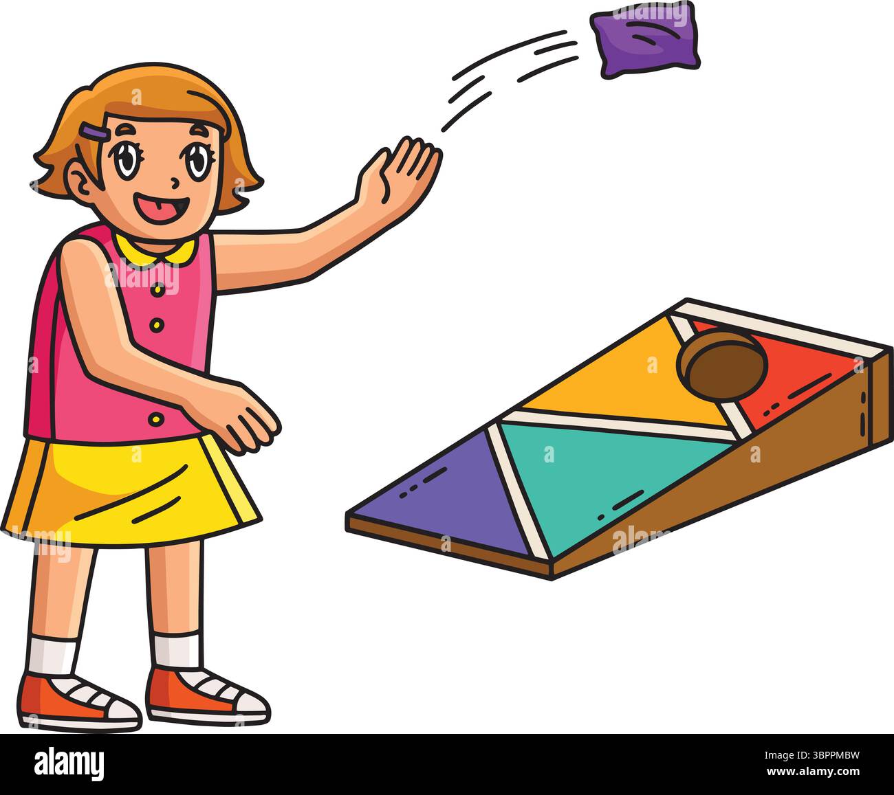 Cornhole Girl Shooting Bag Cartoon Colored Clipart Stock Vector Image ...