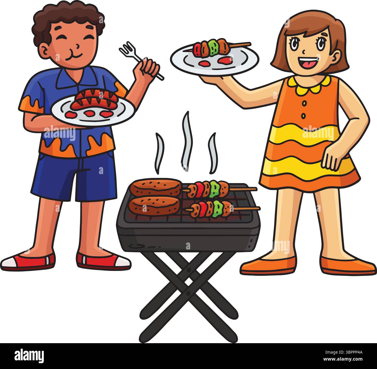 BBQ and Grilling Children Eating Cartoon Clipart Stock Vector Image ...