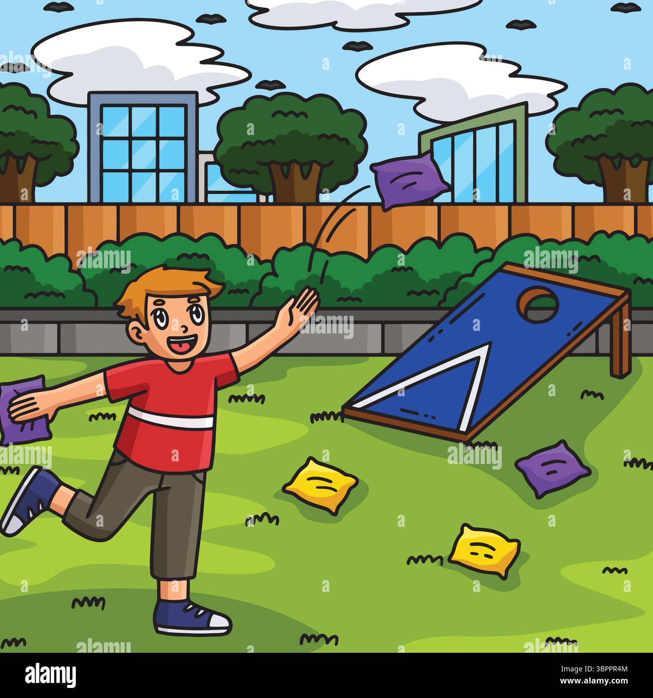 Cornhole Boy Tossing Bags Colored Cartoon Stock Vector Image & Art - Alamy