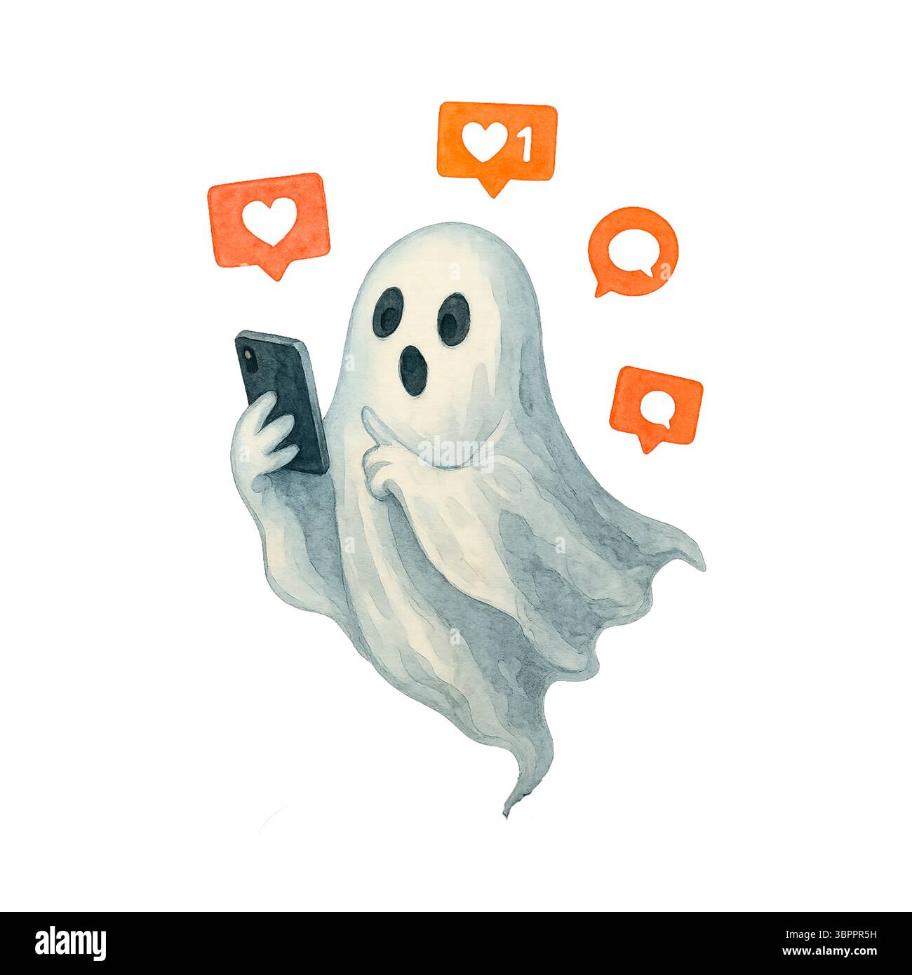 Cute Ghost Taking a Selfie with Social Media Likes – Halloween ...