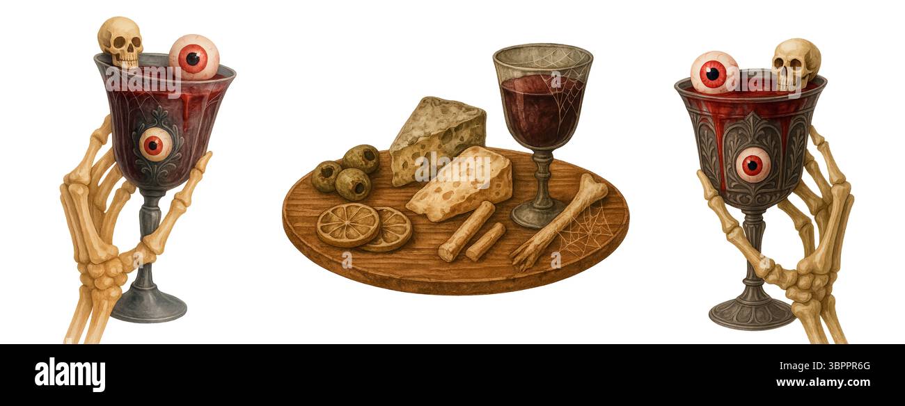 Halloween Feast – Skeleton Hands with Eyeball Goblets and Cheese Board ...
