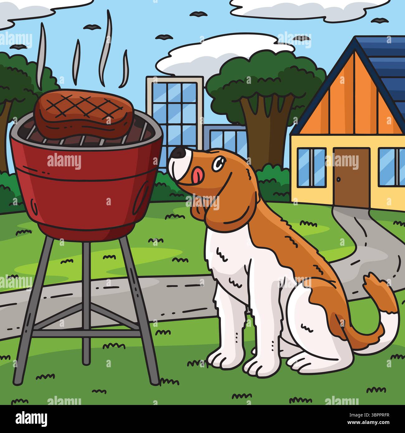 BBQ and Grilling Dog Waiting Colored Cartoon Stock Vector Image & Art ...