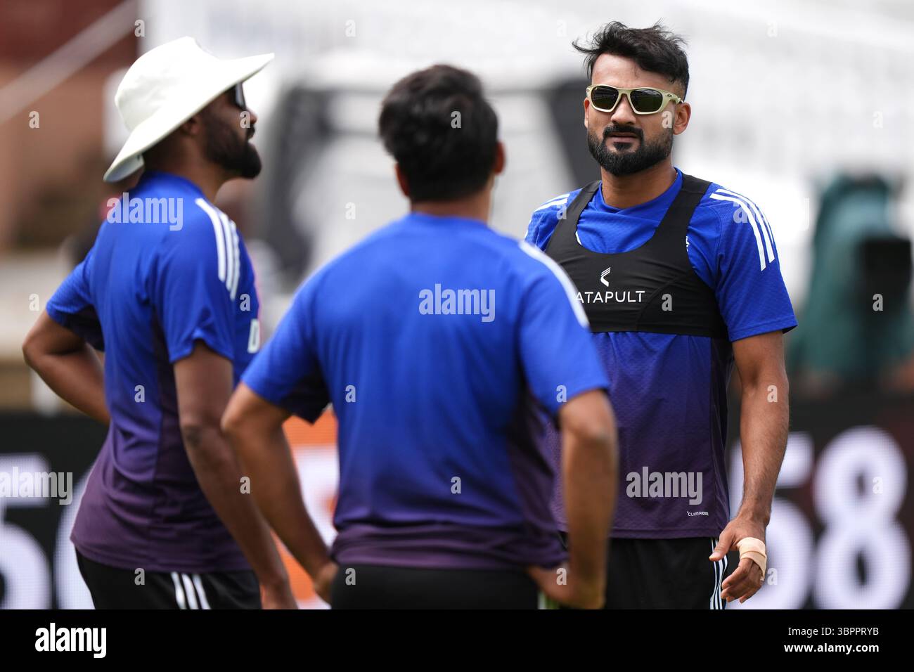 India's Akash Deep (right) during a nets session at Lord's Cricket ...