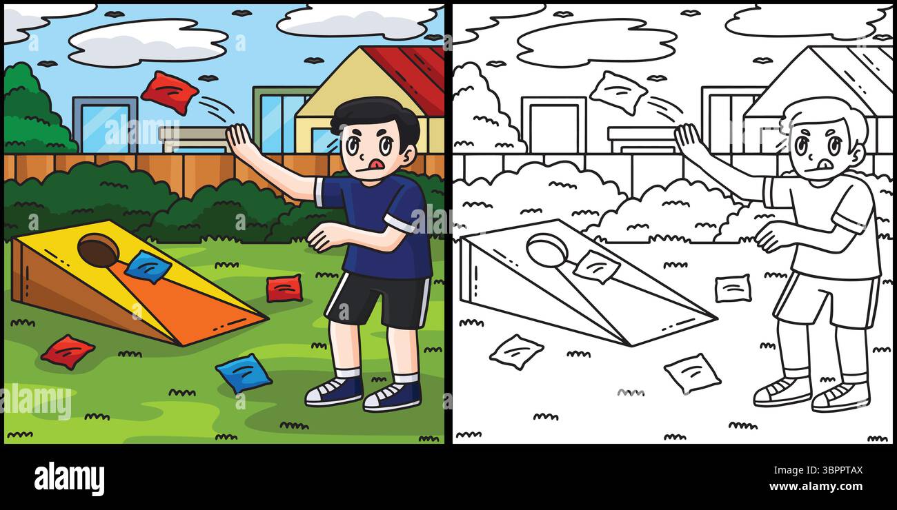 Cornhole Boy Practicing Coloring Page Illustration Stock Vector Image ...