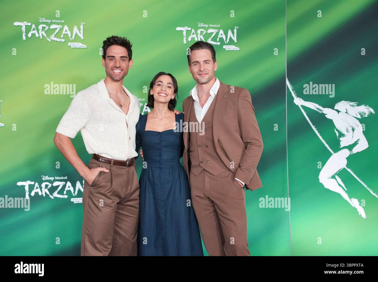 09 July 2025, Hamburg: Philipp Büttner (l), as Tarzan, Abla Alaoui, as ...