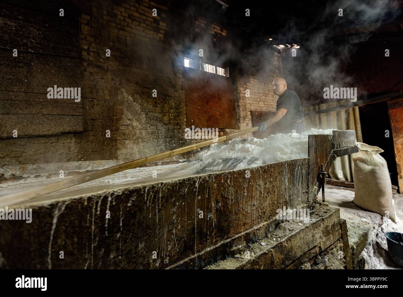 Tanks with salted water evaporation on the old salt plant in Drogobytch ...