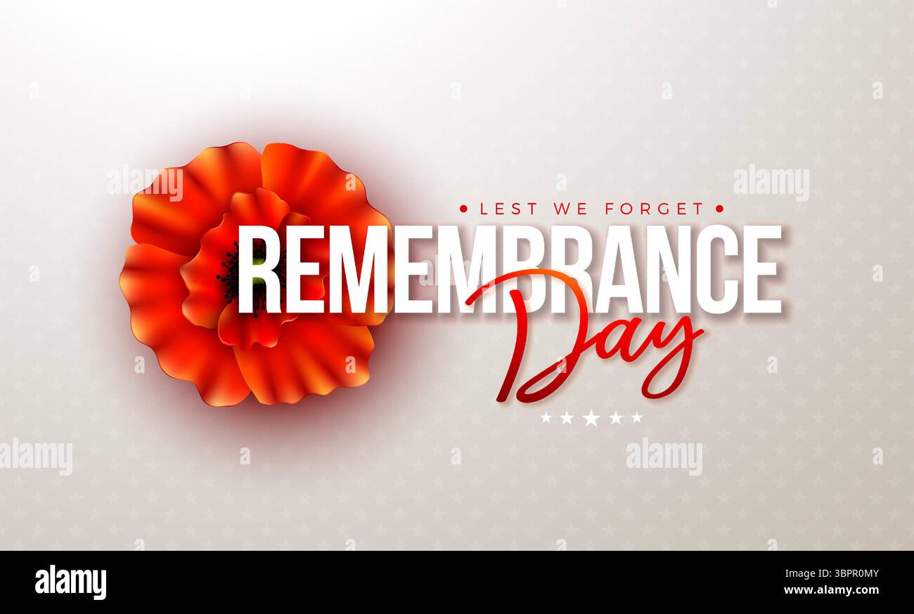 Remembrance Day Banner Design with Red Poppy Flower and Lest we Forget ...