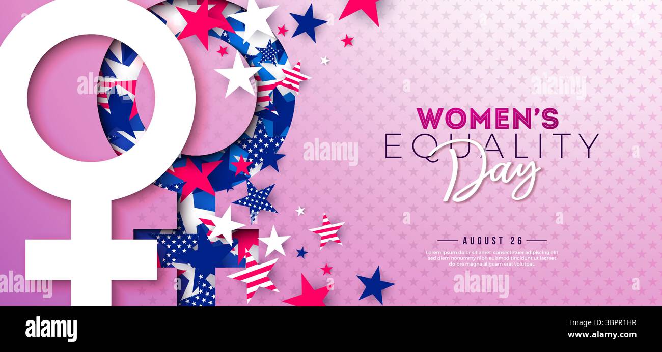 Women's Equality Day Banner Design with Female Symbol and American Flag ...