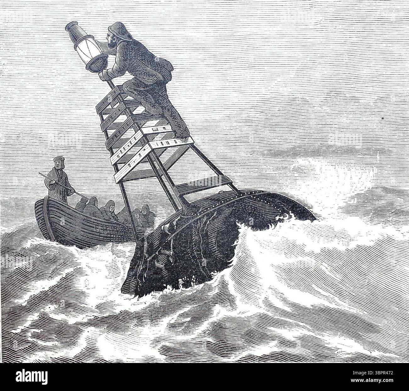 Lighting of light beacons in the open sea during storms, distress ...